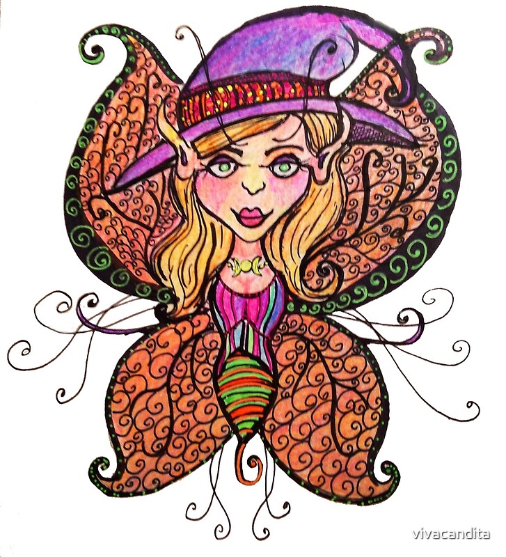 "Magical Witch Fairy on Butterfly Wings" by Candace Byington | Redbubble