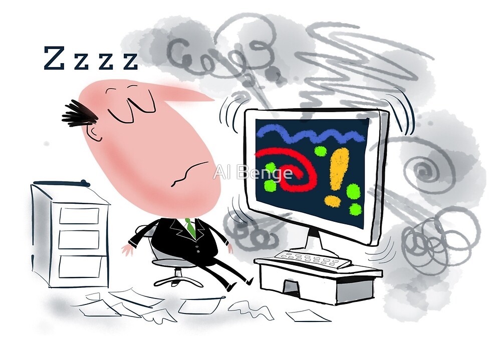 "Cartoon of business man asleep at computer" by Al Benge | Redbubble