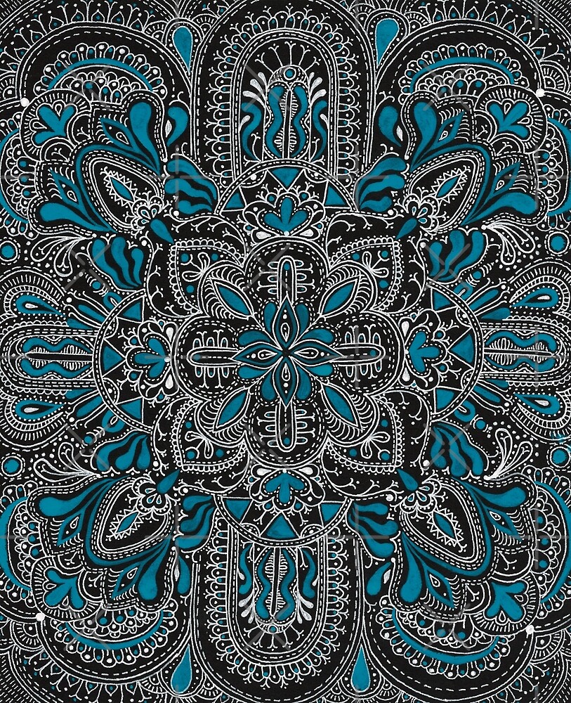 "Black, white, turquoise mandala pattern " by zsalto | Redbubble