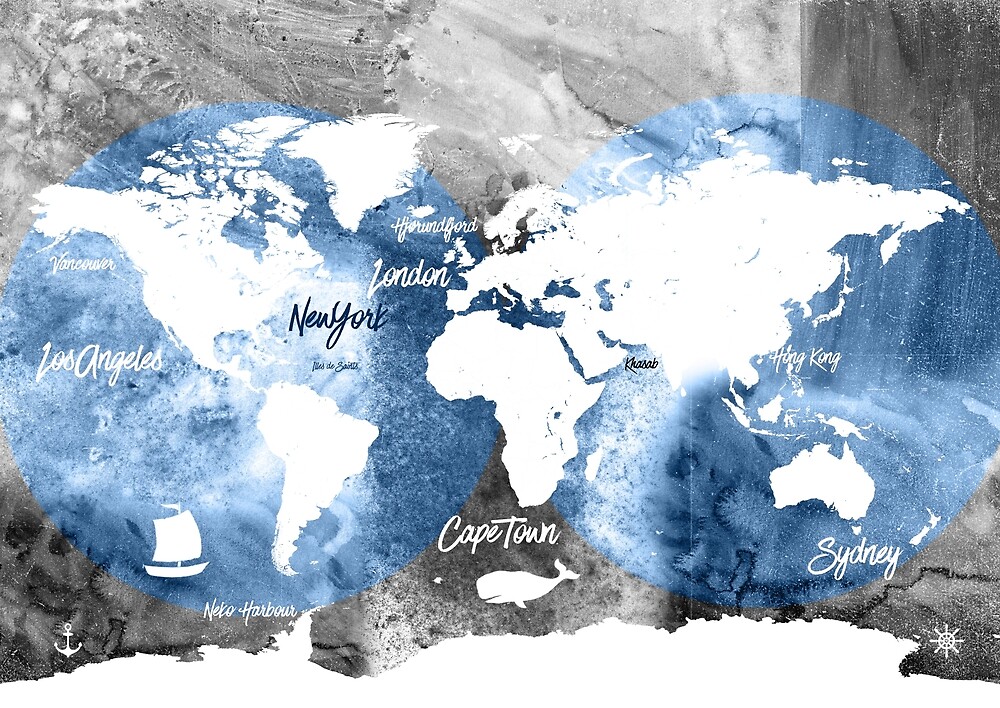 "Blue ocean world map" by Pranatheory | Redbubble