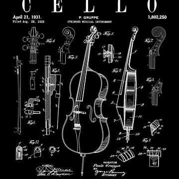 "Cello Vintage Patent Cellist Drawing Print" Fitted T-Shirt for Sale by ...