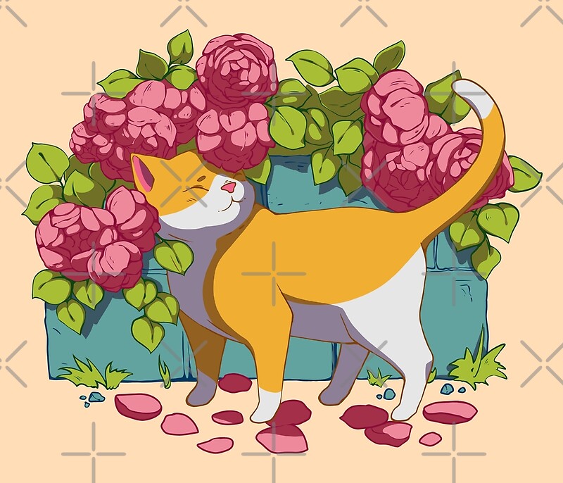 "The cute red cat loves pink flowers" by AnGoArt | Redbubble