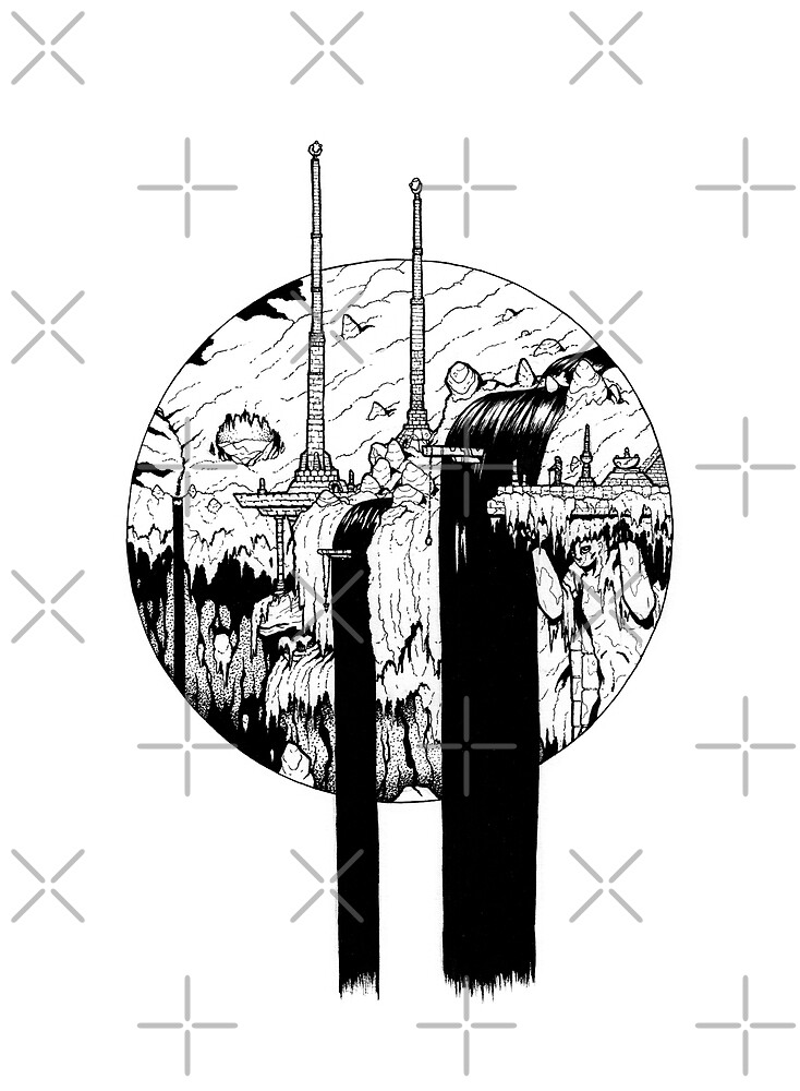"Fantasy landscape - Ink art - Waterfall ruins" by zachholmbergart ...