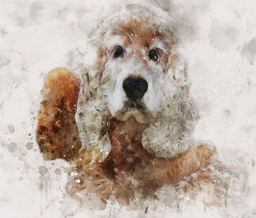 "Cocker Spaniel dog watercolour digital portrait" by Gerald Waters ...