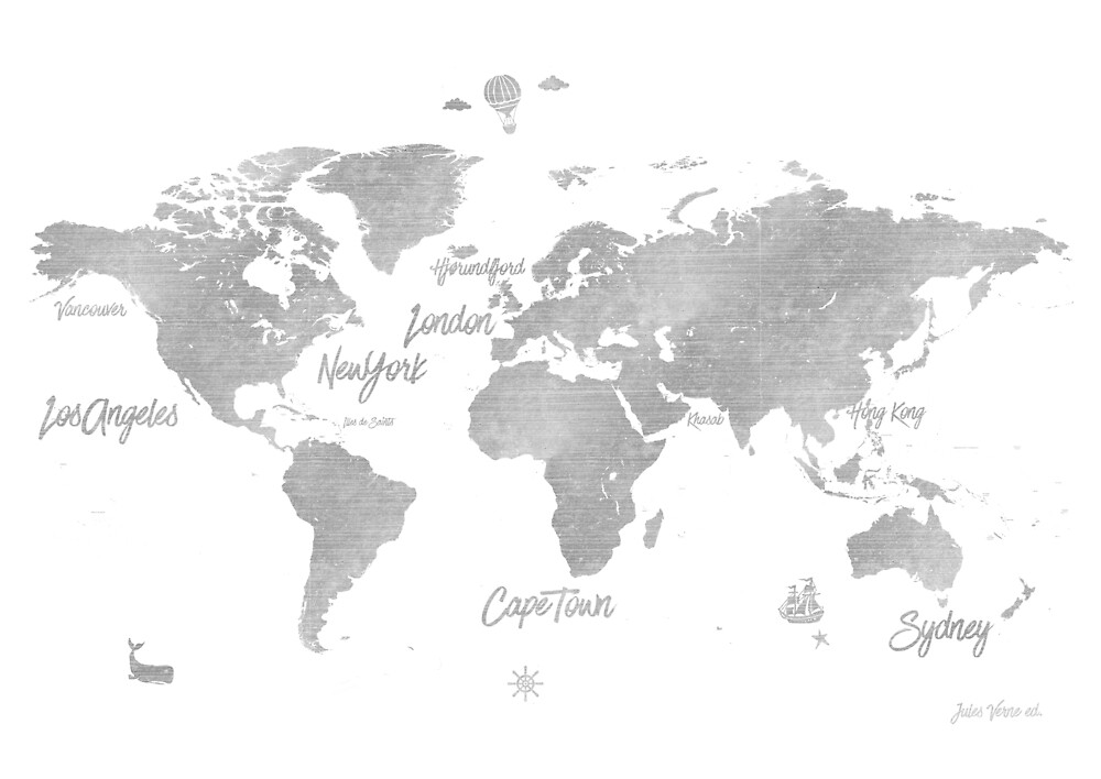 "World silver map Jules Verne inspired" by Pranatheory | Redbubble