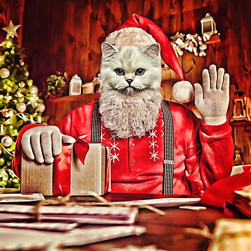 "Santa Claus Cat - Funny Surreal Cats" Art Print for Sale by ...