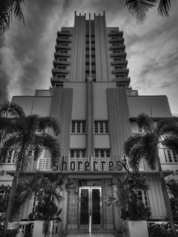 "South Beach - Shorecrest Hotel 001 BW" by Lance Vaughn | Redbubble