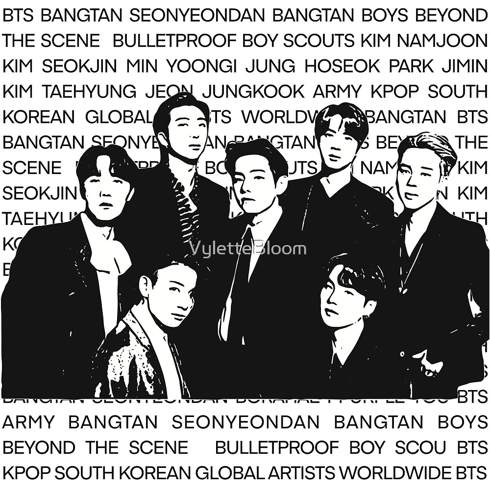 "BTS vector black and white" by VyletteBloom | Redbubble