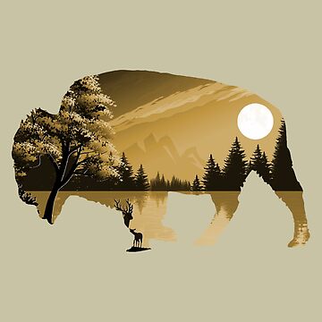 "Buffalo Nature Scene Design gold" Sticker for Sale by Paula Helit ...