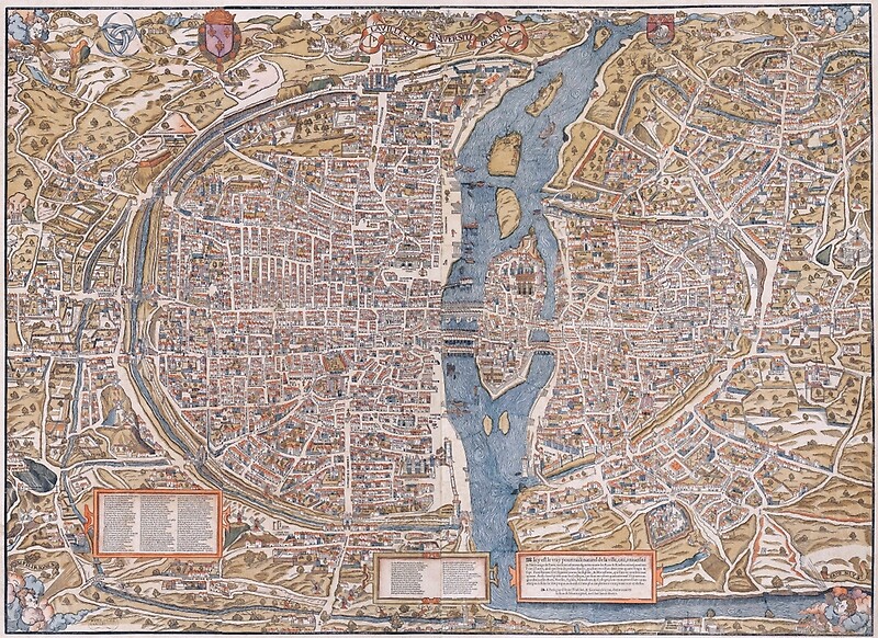 "MEDIEVAL PARIS MAP c. 1555" by Daniel Hagerman | Redbubble