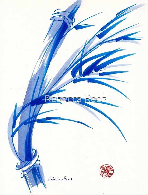 ""Wind" blue sumi-e ink wash painting" by Rebecca Rees | Redbubble