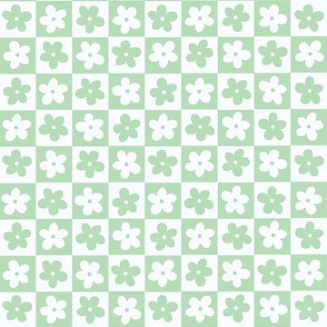 "Light Pastel Green and White Checkered Squares with Flowers" Zipper ...