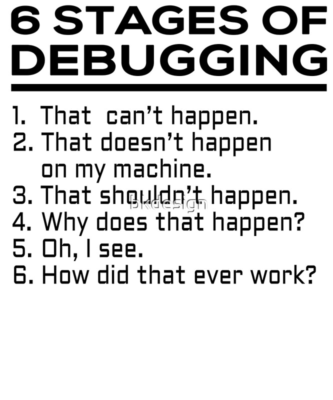 "6 stages of debugging" Posters by bkdesign | Redbubble