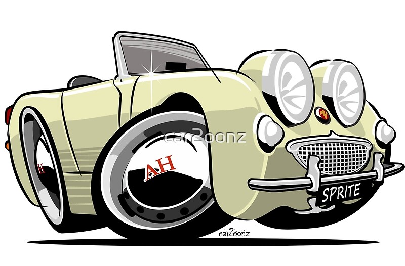 "Austin Healey Sprite caricature old English white" by car2oonz | Redbubble