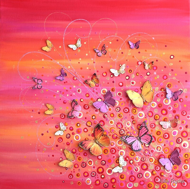 "Rush - Pink Orange Flower Meadow" by Julie Ryder | Redbubble