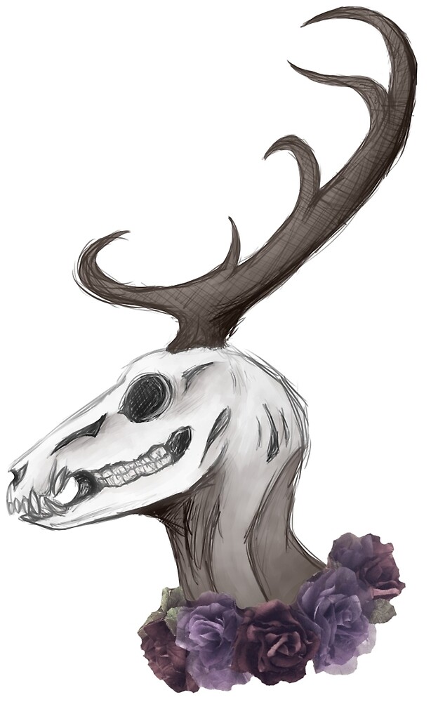 "Deer Monster Skull with Flowers" by BentSpoons | Redbubble