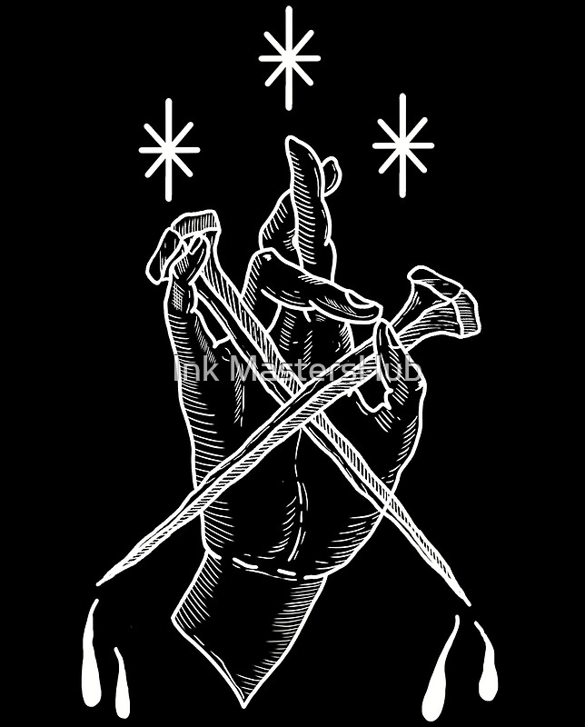 "Hand with bleeding nails in medieval engraving - WHITE" by Noctem Ink ...