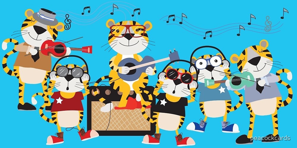 "Cartoon Animals Tigers Rock Band Musical" by peacockcards | Redbubble
