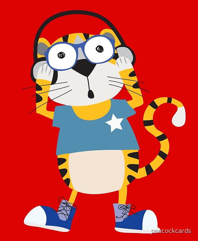 "Cartoon Animals Tiger Rocking to the Music" by peacockcards | Redbubble