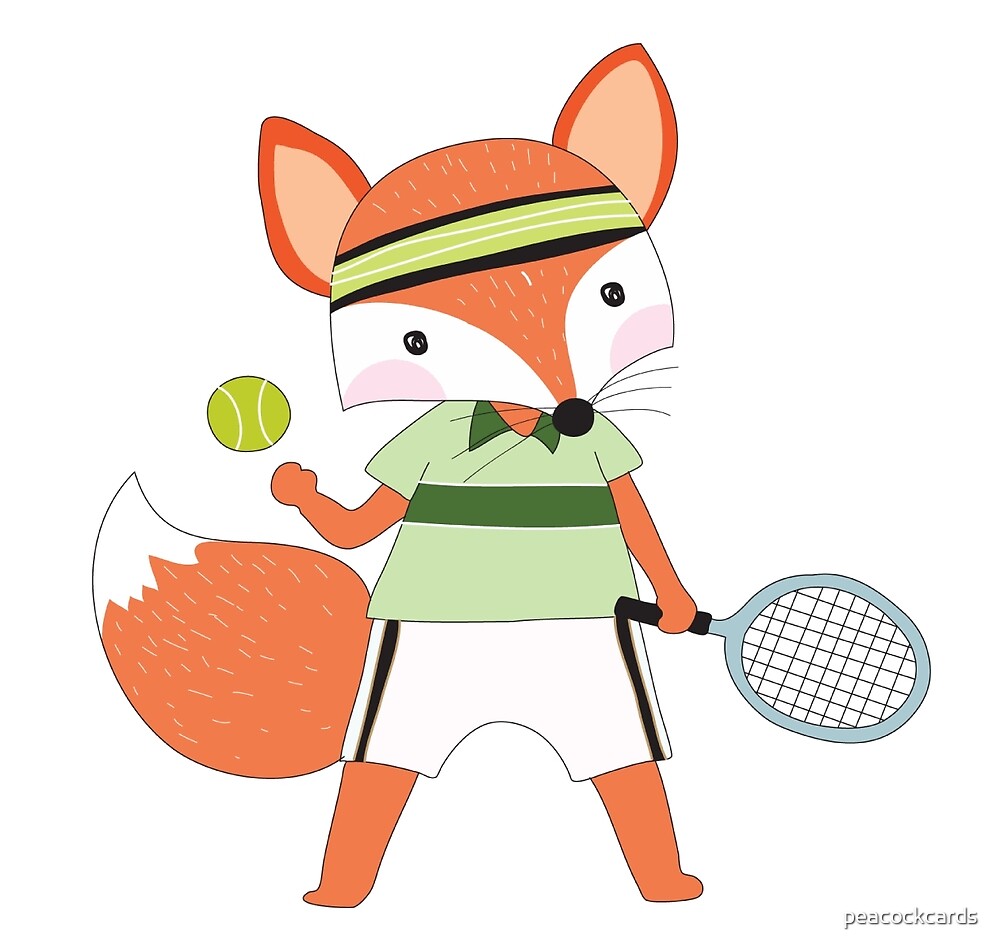"Sports Cartoon Animals Red Fox Playing Tennis" by peacockcards | Redbubble