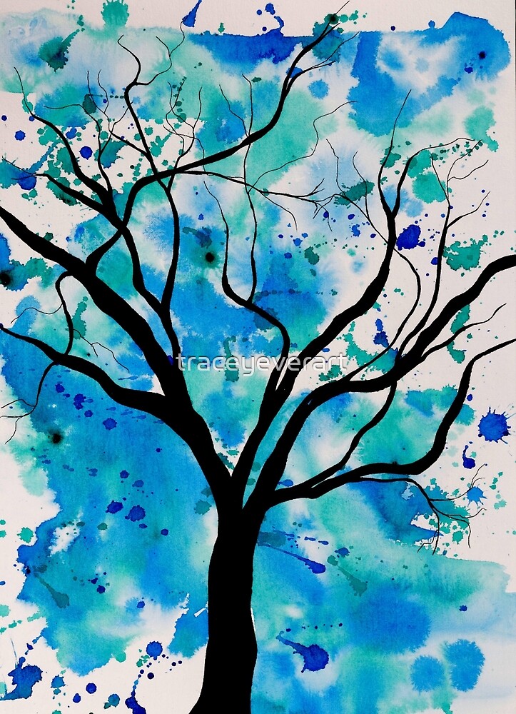 "Blue Abstract Tree Drawing " by traceyeverart | Redbubble