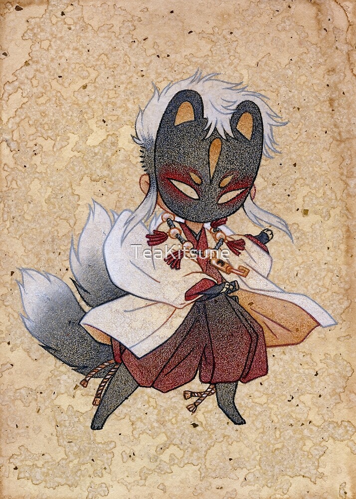 "Shiro Fox Guardian - Kitsune Yokai TeaKitsune" by TeaKitsune | Redbubble