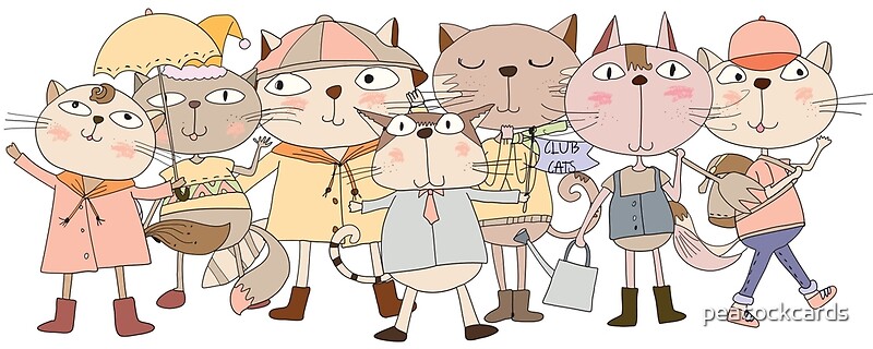 "Cute Cartoon Pets Club Cats" by peacockcards | Redbubble