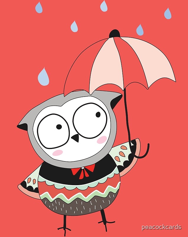 "Cartoon Birds Rainy Day Owl" by peacockcards | Redbubble