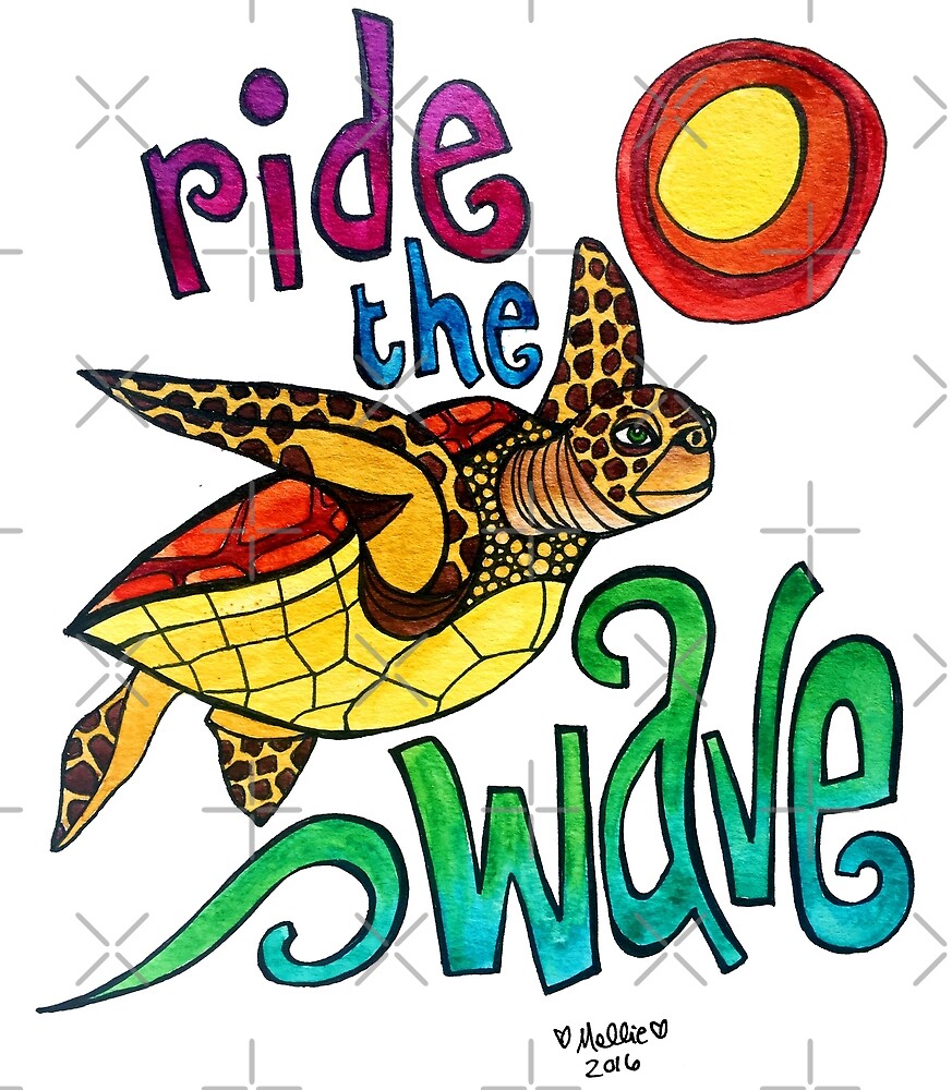 "Ride the Wave: Whimsical Sea Turtle Watercolor Illustration" by ...