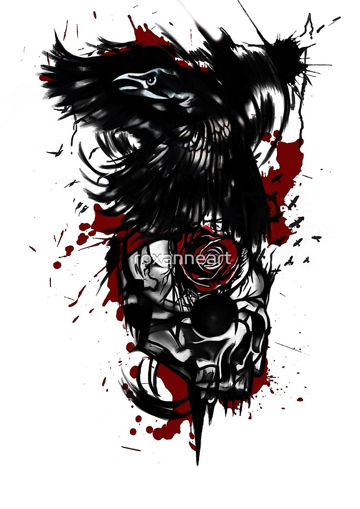 "Trash polka raven and skull " by roxanneart | Redbubble