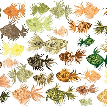 "Green and Brown Watercolor Fish Pattern" Poster for Sale by ...