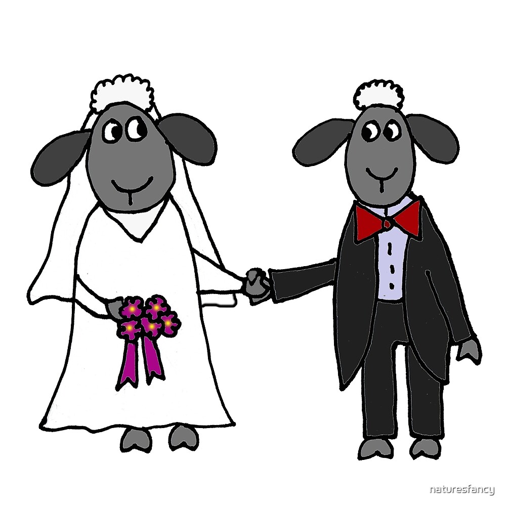 "Cool Funny Sheep Bride and Groom Wedding Art" by naturesfancy | Redbubble
