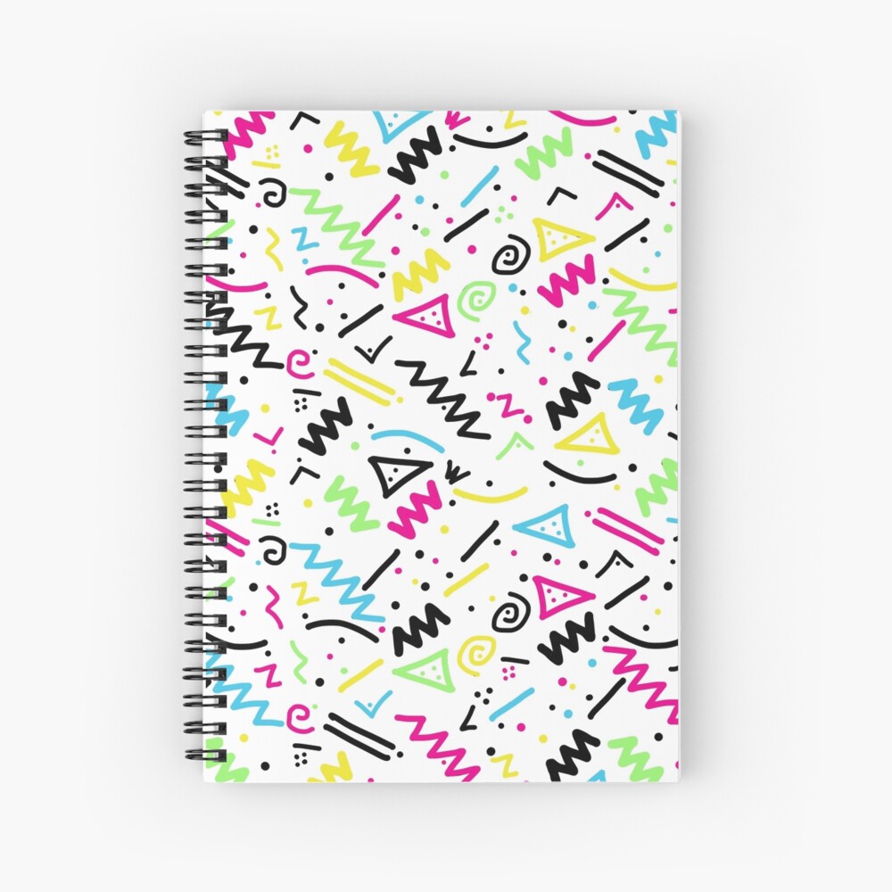 "Retro 80's 90's Neon Pink Green Blue Yellow Doodle" Spiral Notebook by ...