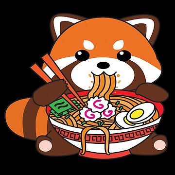 "Cute Kawaii Red Panda Eating Ramen Noodles" Sticker for Sale by ...