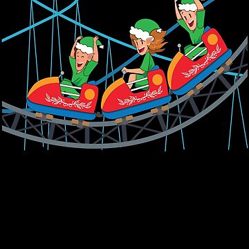 "Christmas Santa Elves Riding Amusement Park Roller Coaster" Greeting ...