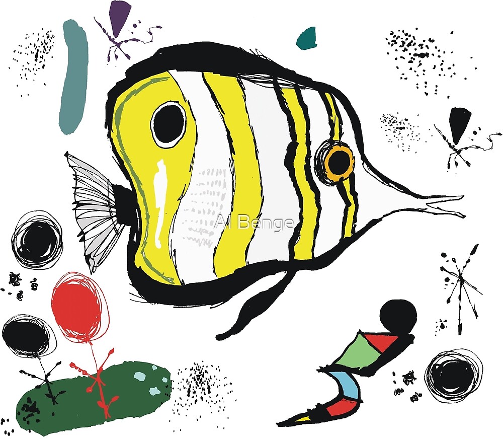 "Stylish yellow tropical striped fish artwork" by Al Benge | Redbubble