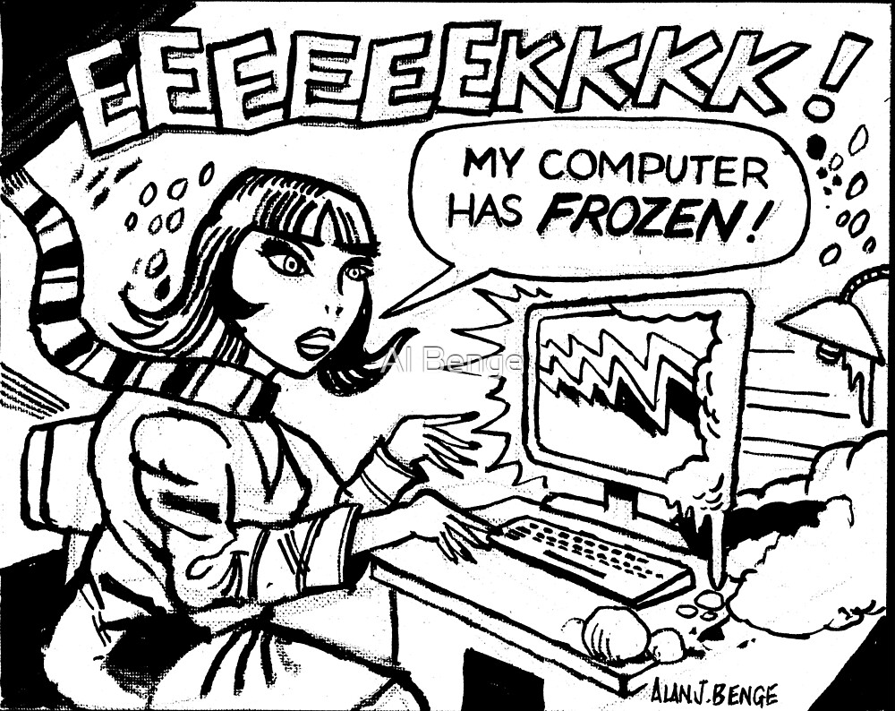 "Pop art style illustration of girl with frozen computer" by Al Benge ...