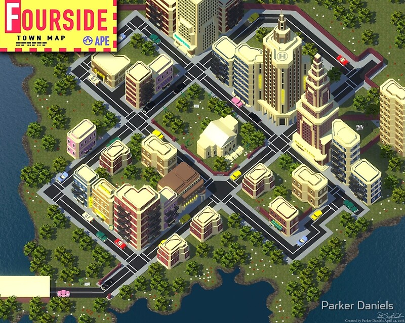 "EarthBound Fourside Map" Art Prints by Parker Daniels | Redbubble