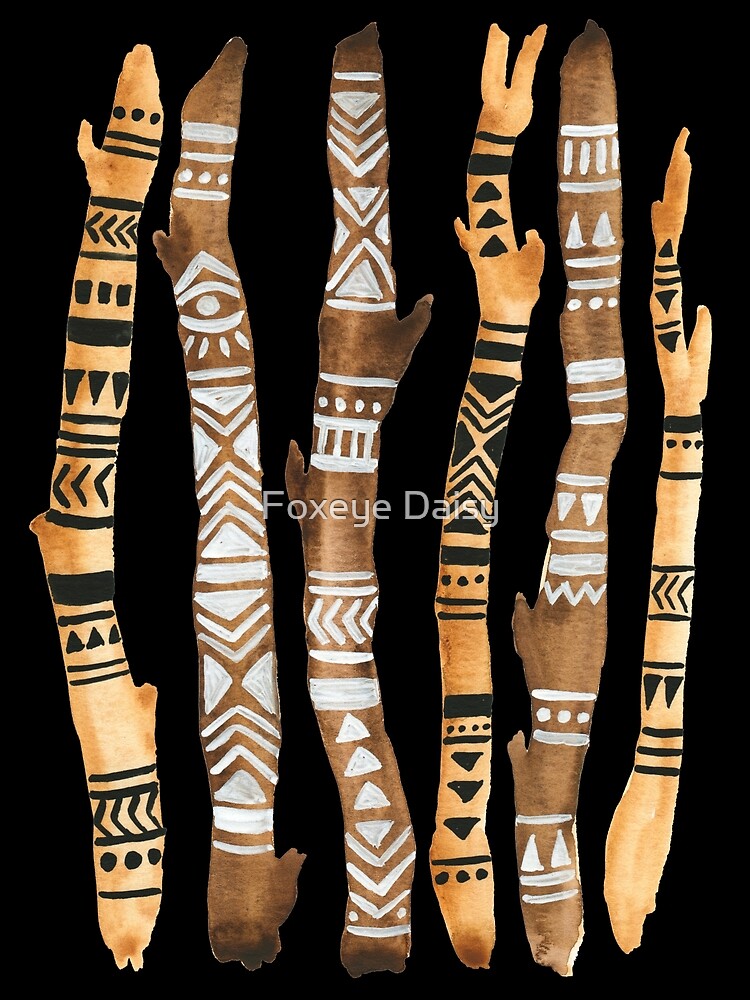 "Painted Tribal Sticks on Black" by Foxeye Daisy | Redbubble