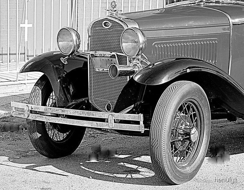 "1931 Model A Ford- Front side view b&w" by henuly1 | Redbubble