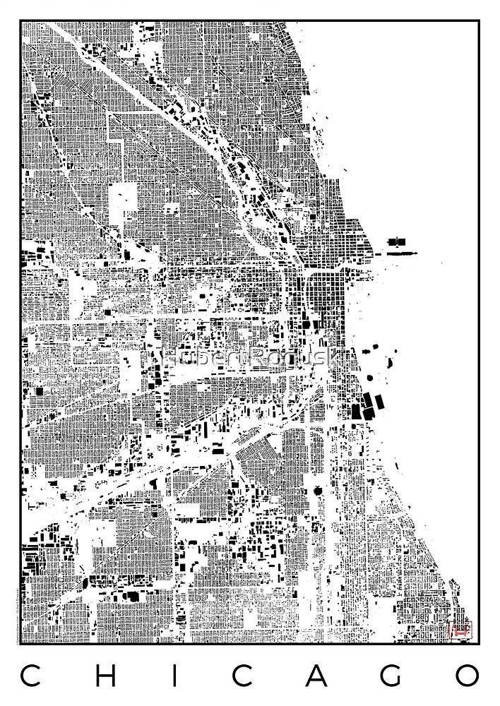 "Chicago Map Schwarzplan Only Buildings Urban Plan" by HubertRoguski | Redbubble