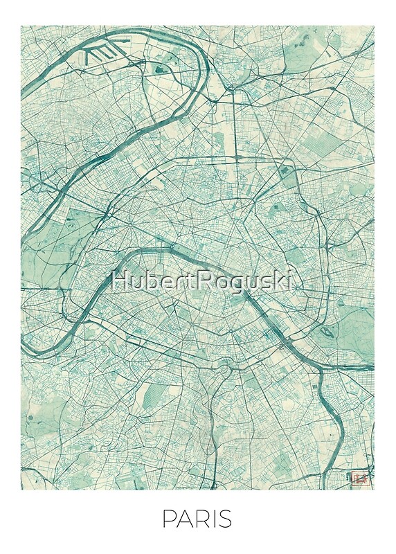 "Paris Map Blue Vintage" by HubertRoguski | Redbubble