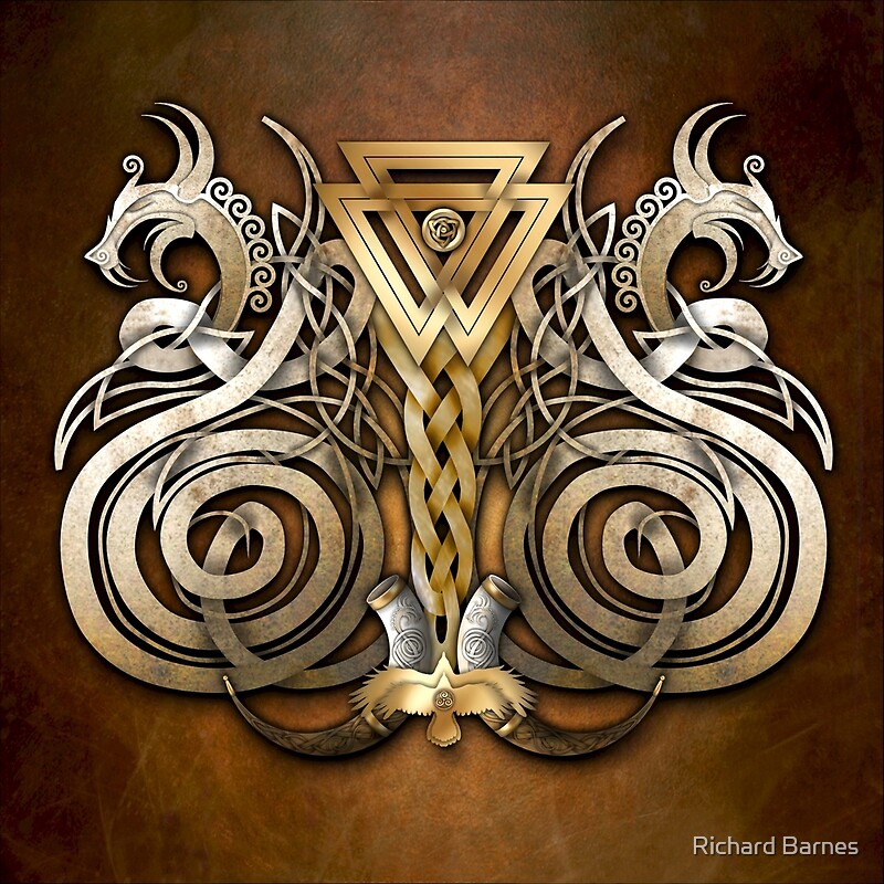 "Norse Valknut Dragons " by Ricky Barnes | Redbubble