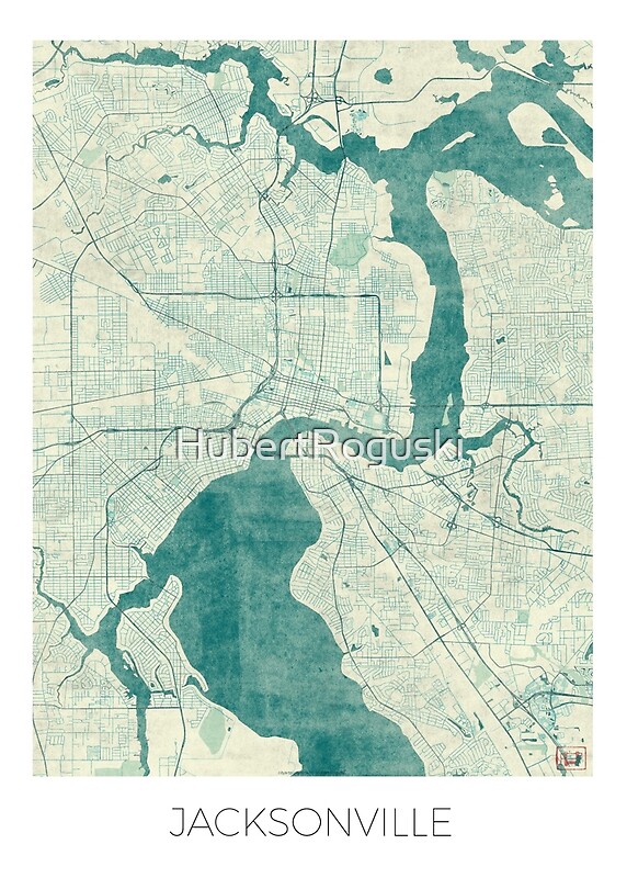"Jacksonville Map Blue Vintage" by HubertRoguski | Redbubble