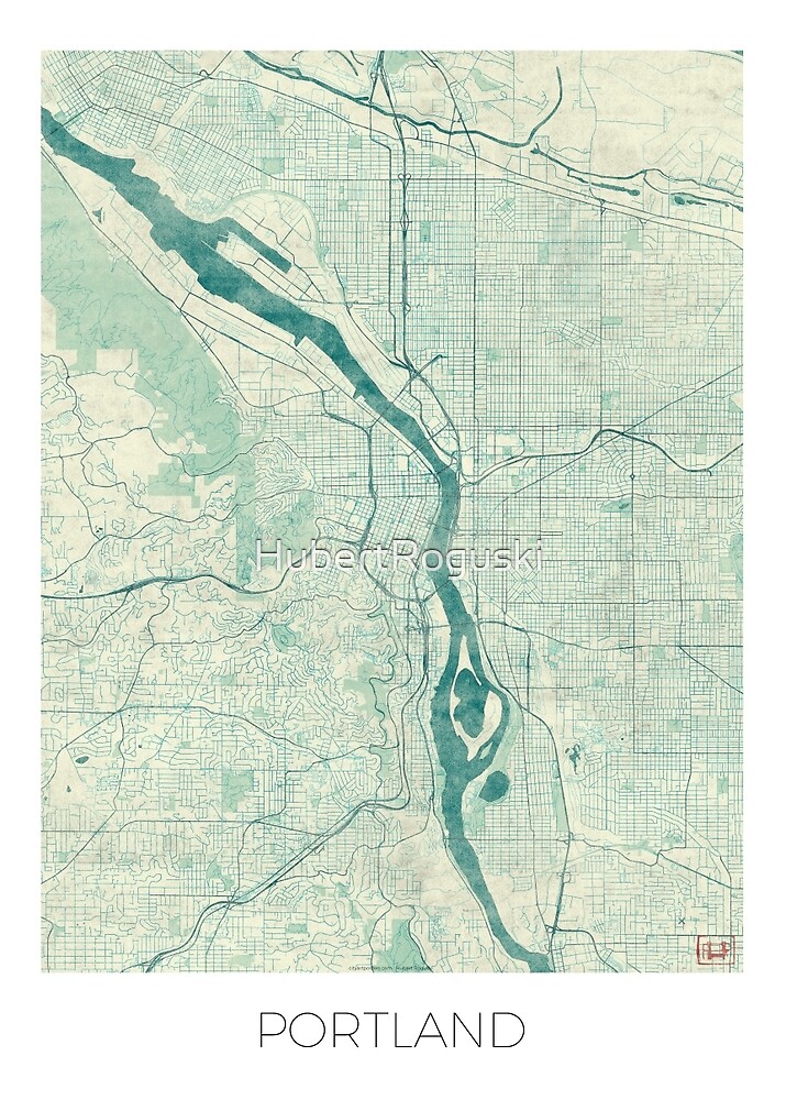 "Portland Map Blue Vintage" by HubertRoguski | Redbubble