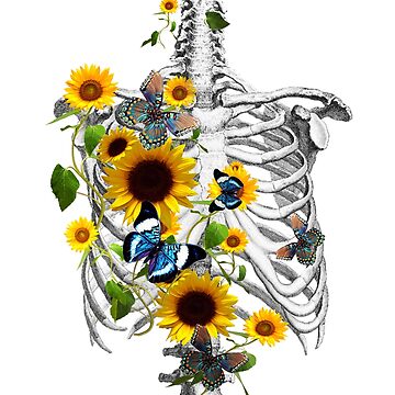 "Botanical human skeleton art, Rib cage and flowers, sunflowers and ...