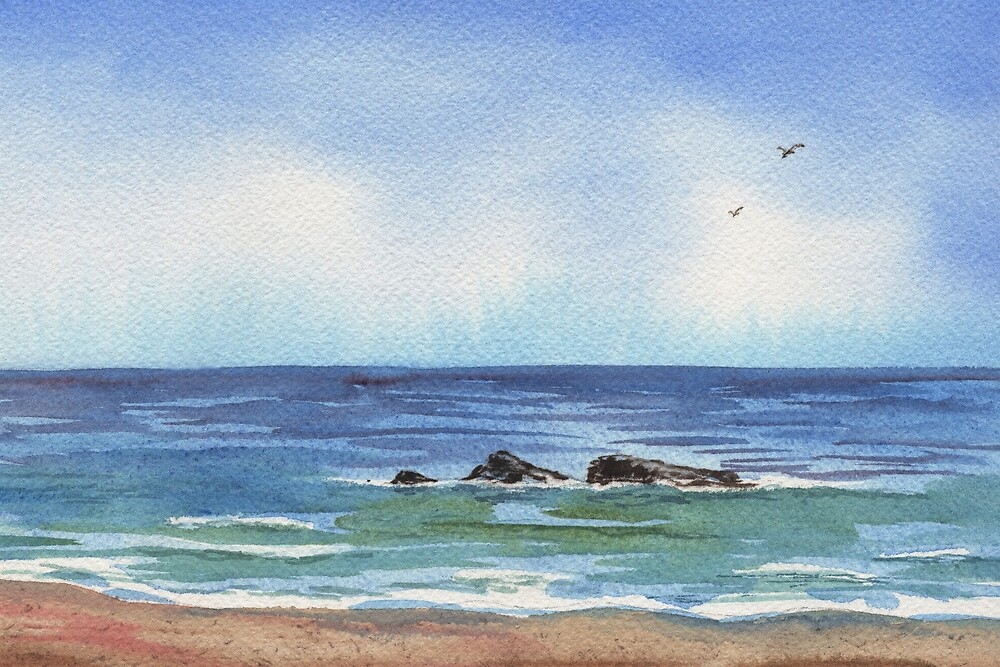 "Seascape With Three Rocks Beach Art" by Irina Sztukowski | Redbubble