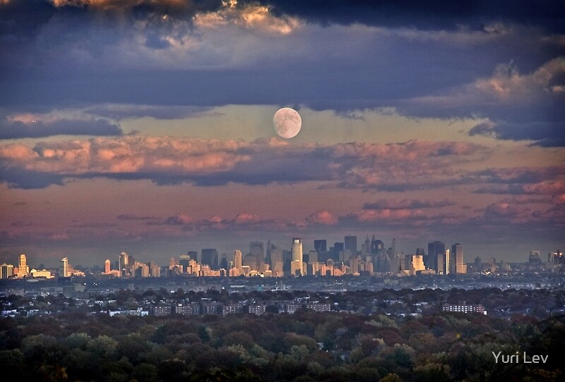 "Full Moon Over New York, USA" by Yuri Lev | Redbubble