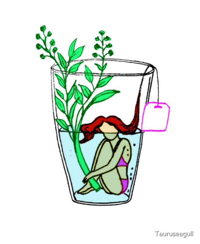 "aesthetic girl herbal tea line art" by Tauruseagull | Redbubble