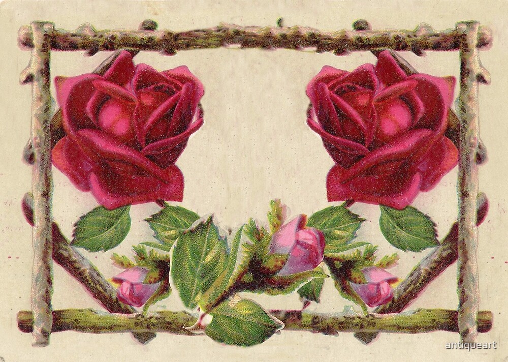 "Vintage Rustic Red Roses Antique Flowers" by antiqueart | Redbubble